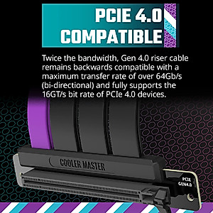 Cooler Master MasterAccessory Riser Cable PCIe 4.0 x16 300mm Black, PCIe 4.0 Compatible, EMI Shielded 30 AWG, Protective ABS Casing for Graphics Card (MCA-U000C-KPCI40-300)
