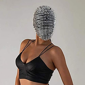 Spikes Studded Full Face Jewel Margiela Masck,Cosplay Face Bandanas for Halloween Cosplay Funny (Silver)