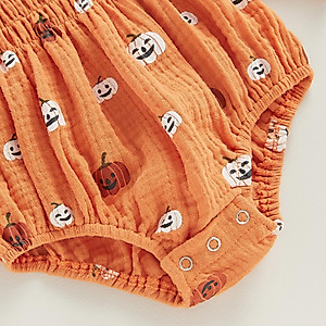 farrubbyine8 Baby Girl Halloween outfit Cute Pumpkin Romper Long Sleeve Bodysuit First Halloween Outfit Newborn Girl Fall Clothes (Orange, 0-6 Months)