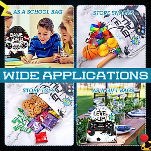 Eccliy 20 Pcs Video Game Party Drawstring Bags 12 x 10 Inch Gaming Party Gift Bag Birthday Party Supplies for Boys Adult(Black, White,Vivid Style)