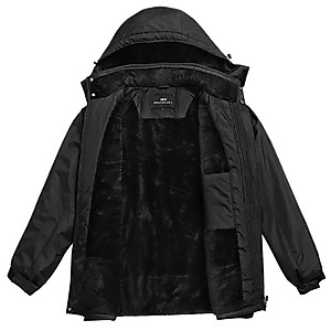 WHATWEARS Men's Winter Coats Waterproof Ski Jacket for Men Snow Coat Windproof Mountain Jackets with Hooded, Black, M