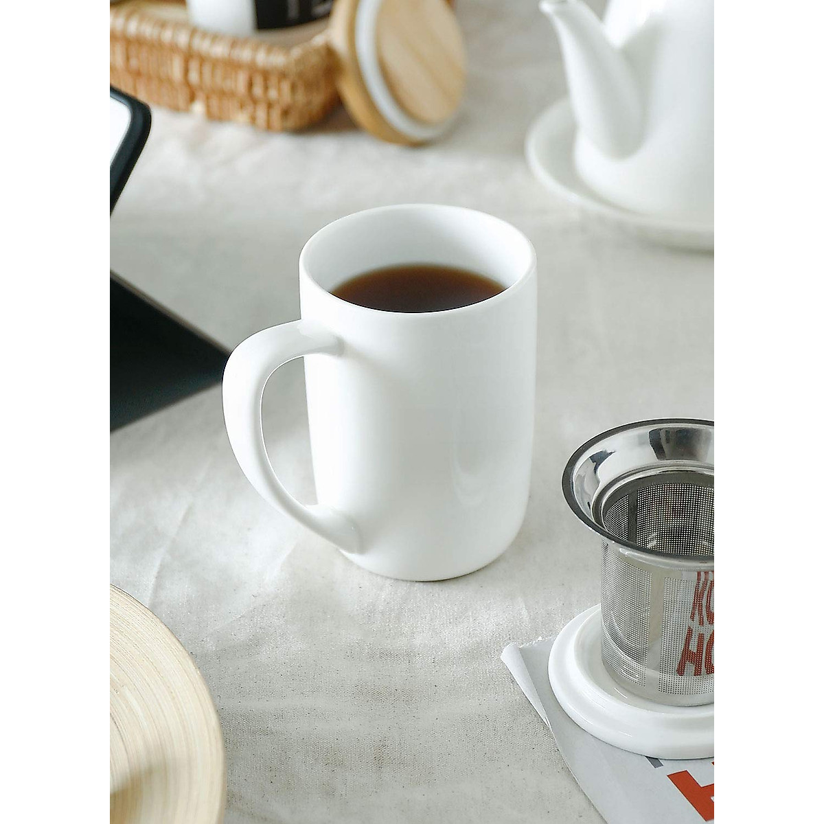 Sweese 16 OZ Porcelain Tea Mug with Infuser and Lid, Loose Leaf Tea Cup, Gifts for Tea Lover, White