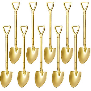 Comicfs 10 Pcs Dessert Spoons 6 Inch Shovel Shape Stainless Steel Spoons Ice Cream Fruit Spoon for Home Kitchen or Restaurant (Gold)