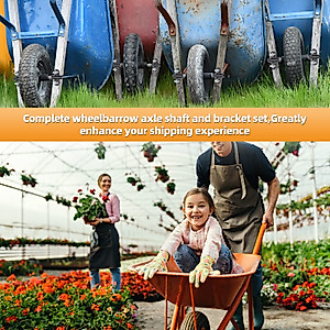 (1 Set) Heavy-Duty Wheelbarrow Axle Bracket Set - 10” x 0.63” Wheelbarrow Axle Shaft and 2.1” x 3.3” Brackets - Compatible with 5/8” Wheelbarrow Axles - Includes Bolts and Nuts