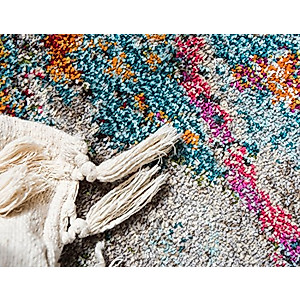 Unique Loom Chromatic Collection Modern Rustic & Vibrant Abstract Area Rug for Any Home Décor, Rectangular 8' 0" x 10' 0", Beige/Blue