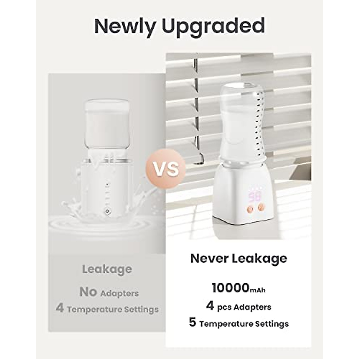 Bottle Warmer, Hopebig Baby Bottle Warmer with 4 Adapters, Rechargeable Portable Bottle Warmer with Smart Temperature Control, Digital Display Travel Bottle Warmer for Breastmilk or Formula