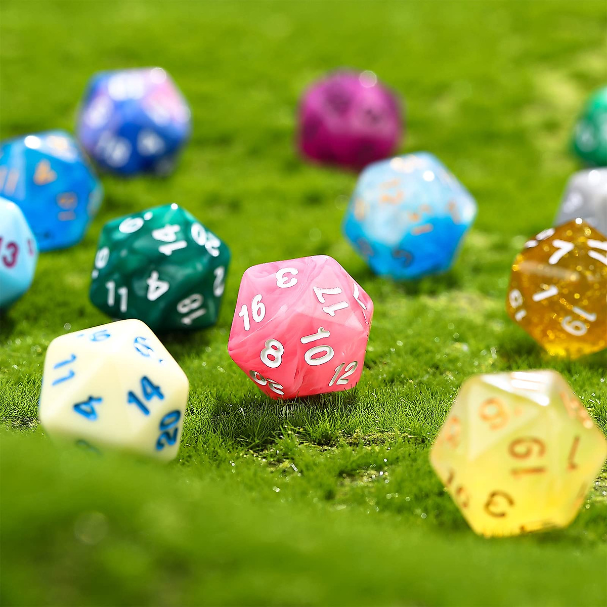 Skylety 50 Pieces Polyhedral Dice Sets with Black Pouch Compatible with RPG MTG Tabletop Role Playing Table Games Multi Colored Assortment(20 Sided Style)