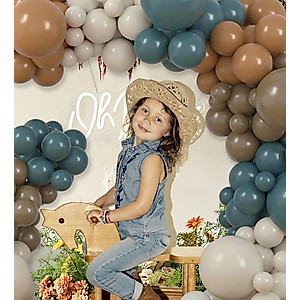 Dusty Blue Brown Balloon Garland Arch Kit Slate Blue Tan Coffee White Sand Balloons for Neutral Bear Baby Shower Birthday Decorations Jungle Safari Western Party Supplies