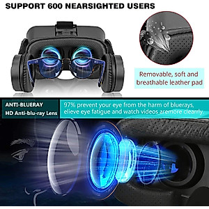 VR Headsets, Virtual Reality Headsets, Vr Headsets Compatible with iPhone & Android Phone(4.7"-6.53"),New Goggles Comfortable Adjustable with Case -Gift for Kids and Adults