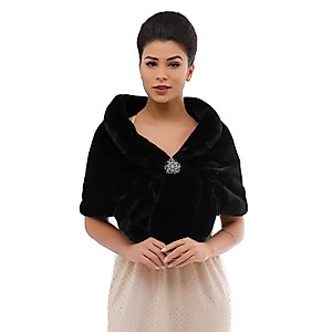 EVILD Bridal Faux Fur Shawls Wraps Wedding Fur Stole Scarf Sleeveless Fur Shrug Luxury Fur Coat for Brides and Bridesmaids(Black)