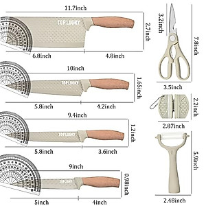Kitchen Knife Set, 8-Piece Khaki Super Sharp Knife Set with Block, Kitchen Knife Block Set Stainless Steel Sturdy Durable Kitchen Knives, Non-stick Cooking Knives Sets with Knife Shapener (Khaki)