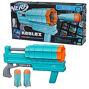NERF Roblox Sharkbite: Web Launcher Rocker Blaster, Includes Code to Redeem Exclusive Virtual Item, 2 Rockets, Pump Action