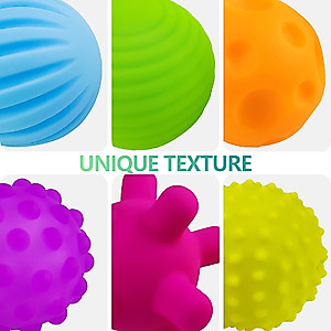 ROHSCE Sensory Ball for Babies 6 to 12 Months, Baby Balls for Toddlers 1-3 Massage Stress Relief, Textured Multi Sensory Balls Gift Sets, Montessori Sensory Toys 6 Spikey Squeeze Ball for Infant Kids