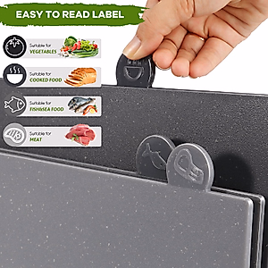 Index Cutting Board Set with Holder,Plastic Chopping Board Set of 4 with Draining Rack,Food Icon,Cutting Boards Dishwasher Safe,BPA Free,Easy to Storage for Kitchen,Send 1 Scissors(12.6" x 8.6")