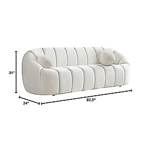 Meridian Furniture 613Cream-S Elijah Collection Modern | Contemporary Velvet Upholstered Sofa with Deep Channel Tufting