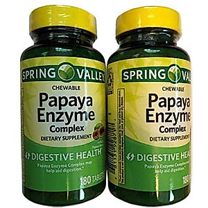 Spring Valley Chewable Papaya Enzyme Complex Tablets, 180 Count - (2 Pack)…