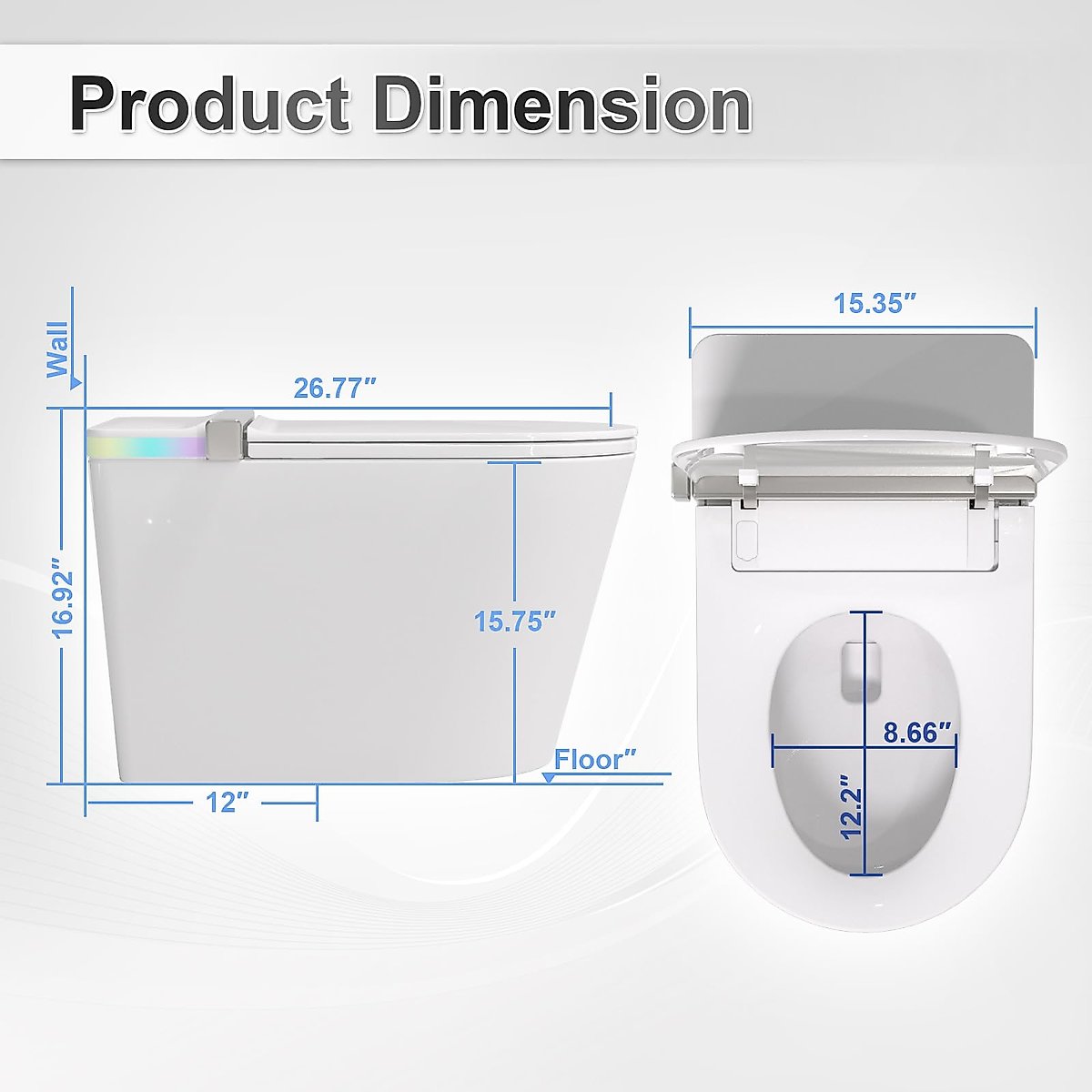 GivingTree Smart Toilet with Fully Functions,Microwave and Infrared Dual Touch-Free mode for Lid Opening and Closing, Dual cleaning Smart Bidet Toilet with Color Adjustable Ambient Lighting