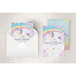 Your Main Event Prints Unicorn Birthday Invitation - Unicorn Party Invite - 20 Fill-In Style Invitations - Envelopes Not Included