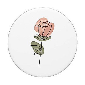 One Line Art Pink Rose Flower Green White Abstract Aesthetic PopSockets PopGrip: Swappable Grip for Phones & Tablets
