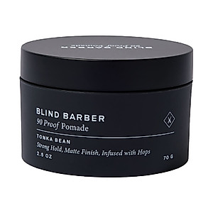 Blind Barber 90 Proof Hair Pomade for Men - Strong Hold, Natural Finish - Water-Based Pomade for Men with Hops & Tonka Bean - Free of Greasy Oils, Easy to Use Matte Pomade - (2.5 Oz)