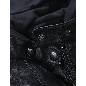 Springrain Women's Faux Leather Jacket Moto Biker Coat with Detachable Hood Motorcycle Jacket (XX-Large, Black)