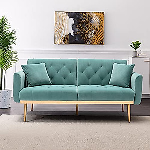 HomSof Blue Loveseat Sleeper Bed, Small Couch for Bedroom, 2 Seater Mid Century Modern Velvet Sofa with Metal Legs, Two Size