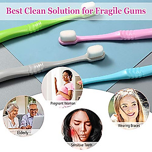 4 Pieces Soft Micro-Nano Manual Toothbrush Extra Soft Bristles Toothbrush with 20,000 Bristles for Fragile Gums Adult Kid Children (Blue and Pink Smooth) (Blue, Gray, Green, Purple)