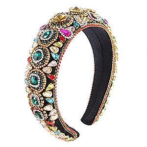 Rhinestone Padded Headband Baroque Crystal Embellished Hairbands Colorful Beaded Headbands Fashion Bejewelled HairHoop Accessory for Women Girls