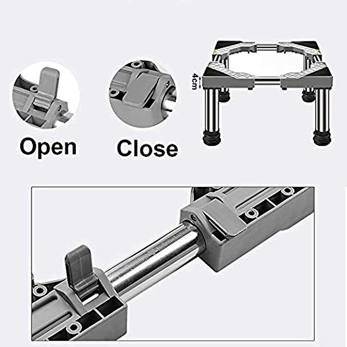 Washing Machine Refrigerator Stand Base High Rack Multi-functional Adjustable Washer Dryer Stand Pedestal Length/Width 45-65cm Wine Cooler Holder Bracket Cookers Rack Anti-vibration Mat For Tumble Dry