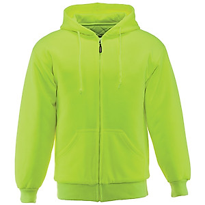 RefrigiWear Men's Insulated Quilted Zip-Up Sweatshirt with Hood, X-Large, High Visibility Lime