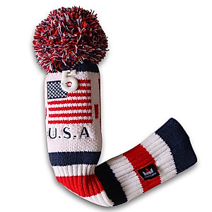 Craftsman Golf US Flag Knit Pom Pom White Blue Red Driver,Fairway Wood, Hybrid Head Cover Headcover for Callaway Mizuno Cobra Taylormade (3pcs (#1,3,5))