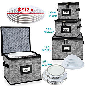 ouruer 5 PACK China Storage Containers-Quilted Mug Storage and Moving Boxes for Dishes,Dish Packing Supplies for Moving,Dinnerware &Accessories,Holds a total of 48 plates (4 sizes) and 12 cups(Grey)
