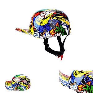 WYFDC DOT Approved - Retro Baseball Style Cap Motorcycle Helmet Unisex-Adult - for Bike Cruiser Chopper Moped Scooter (X-Large, Painting), Black