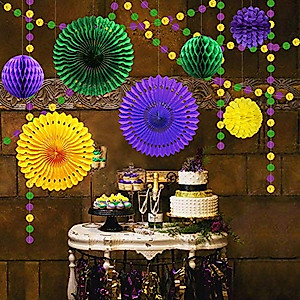 Decor365 Gold Purple Green Mardi Gras Party Decorations Glitter Circle Garlands Banner Paper Fan Tissue Pompoms Fat Tuesday/Mardi Gras Decor/Baby Shower/Birthday/Wedding/Cavinal Party Decor