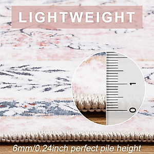 LIVEBOX Machine Washable 5x7 Rug, Pink Rugs for Bedroom Girls, Soft Boho Floral Nursery Rug, Non-Slip Indoor Ultra-Thin Floor Carpet Area Rug for Kid Room Living Room Dorm, Blush/Pink