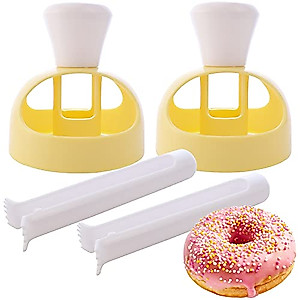 HengKe 2 Pack Plastic Donut Cutters with Dipping Pliers Doughnut Mould Doughnut Maker DIY Doughnut Baking Tool Non-Stick Donut Mould Cake Mould Pastry Tools Biscuits Doughnut Hole Cutters