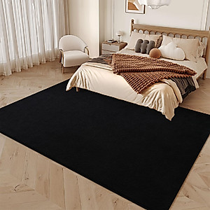 Larhom Large Modern Area Rugs for Bedroom Living Room, 5x7 Feet Black Rug, Thickened Memory-Foam Indoor Carpets, Minimalist Rug for Boys Girls, Soft, Non-Slip and Machine-Washable