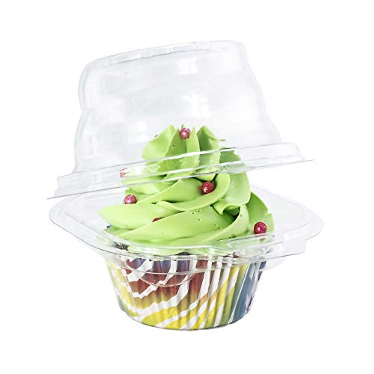 Katgely Individual Cupcake Containers (Pack of 50)- Single Compartment Clear Plastic Cupcake Boxes, Cupcake Holder - Stackable, Deep Dome, Disposable & BPA-Free