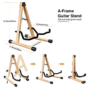 LEKATO Wood Guitar Stand, Acoustic Guitar Stand with Foam Padded, A-Frame Electric Guitar Stand for Bass, Cello, Mandolin, Banjo, Gifts for Guitar Players