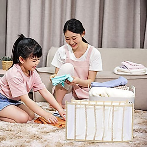 Cabilock Portable Closet Clothing Storage Bags 2PCS Wardrobe Clothes Organizer 7 Grids Jeans Storage Box Foldable Mesh Drawer Organizer for Bedroom Closet Wardrobe (Beige) Scarf Organizer