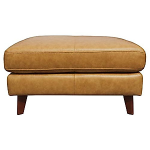 Amazon Brand – Rivet Sloane Mid-Century Rectangular Modern Leather Ottoman, 31.9"W, Caramel