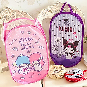 FourFine Mesh Pop Up Laundry Hamper Basket With Carry Handle Cute Collapsible Storage Bin Lightweight For College Home Room Travel Camping 22 * 13.5 * 13.5 inches (Purple)