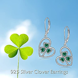 VONALA Clover Earrings 925 Sterling Silver Green Shamrock Leverback Earrings Irish Heart Drop Dangele Earrings ST Patricks Day Lucky Jewelry Gift for Women