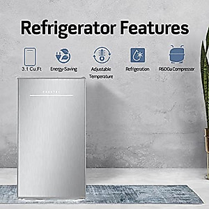 Frestec 3.1 Cu.Ft Mini Fridge for Bedroom, Mini Refrigerator with freezer, Dorm Fridge with Freezer, Reversible Door Perfect for Room and Office, Adjustable Temperature(without Handle, Silver)