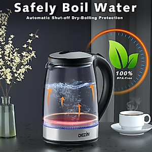 Dezin Electric Kettle, BPA Free Glass Electric Tea Kettle, 304 Stainless Steel Hot Water Kettle Warmer 1.8L with Fast Boil, Auto Shut-Off Boil Dry Protection Tech for Coffee, Tea