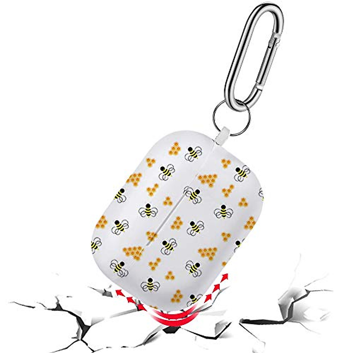 Art-Strap Protective Case, Compatible with AirPods Pro - Shockproof Soft TPU Gel Case Cover with Keychain Carabiner Replacement for Apple AirPods Pro (Bee Honeycomb On White)
