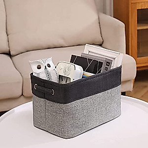 YanZhi 3PCS Large Storage Baskets for Shelves, Laundry Open Storage Bin Set with Sturdy Handles,Fabric Baskets for Organizing,Foldable Cotton Linen Cube Hampers for Closet,Nursery, Clothes, Toys,Dorm,Home & Office（Black)