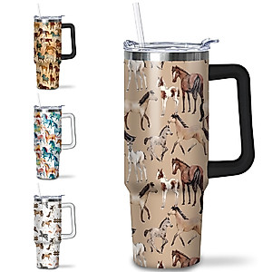 puhnhsv 30 oz Horse Tumbler With Handle and Straw, 30oz Insulated Stainless Horse Tumbler Coffee Travel Mugs Cup Water Bottle Horse Lovers Gifts for Women Girls