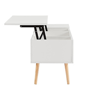 JZXSHD White Wood Lift Top Coffee Table with Hidden Compartment and Adjustable Storage Shelf, Solid Wood Legs Coffee Table with Open Storage Shelf for Home Living Room, Office