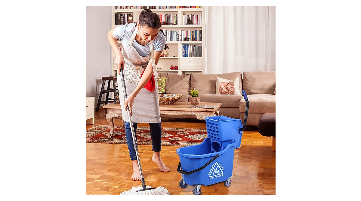 Durable Side Press Mop Bucket Combo - 33 Quart Blue